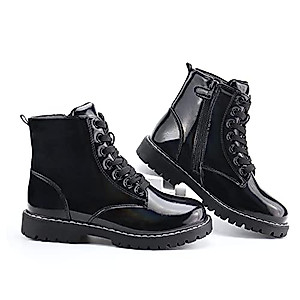 firelli Kids Ankle Boots Boys Girls Side Zipper Lace Up Work Boots Combat Boots (3 US,Black)