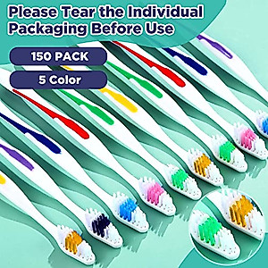 150 Pack Toothbrushes Bulk Travel Toothbrush Kit Disposable Medium Bristle Tooth Brushes Individually Wrapped Toothbrush Soft Toiletries for Travel Hotel Guests Homeless Use, Multi Colors
