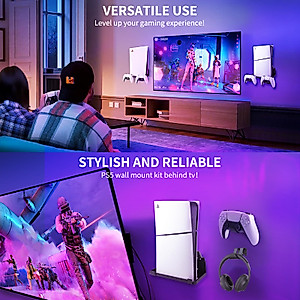 BracNova Wall Mount For PS5 Original, PS5 Slim, and PS5 Pro-Steel PS5 Wall Mount Kit With 2 Removable Controller Holder And Silicone Backrest-Mounts PlayStation 5 on a Wall by Your TV