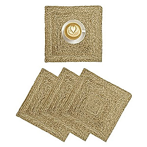 Heavenera Set of 4 100% Jute Braided Placemats Nonslip 13x13 Square Farmhouse Vintage Placemat for Dining Farmhouse Table Mats for Home Kitchen Christmas Parties (Classic, 13x13 inch)