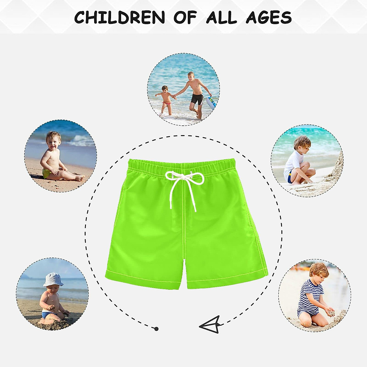 Fluorescent Green Boys Swim Trunks Summer Drawstring Toddler Swim Board Shorts Quick Dry Little Boys Bathing Suit Beach Hawaii Vacation 2 Years