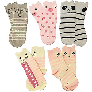 Hzcojulo Kids Toddler Big Little Girls Fashion Cotton Crew Cute Socks -5 Pairs Gift Set,Multicolor-BOV,Shoe size 13-3.5/L/7-10 Years