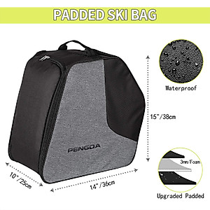 PENGDA Ski Boot Bag - Boot Bag Kids Waterproof Ski Boot Snowboard Boot Bag Travel Ski Boot and Helmet Bag for Goggles, Gloves, Ski Apparel & Boot Storage (Dry& Wet Separate Compartments) (Black Grey)