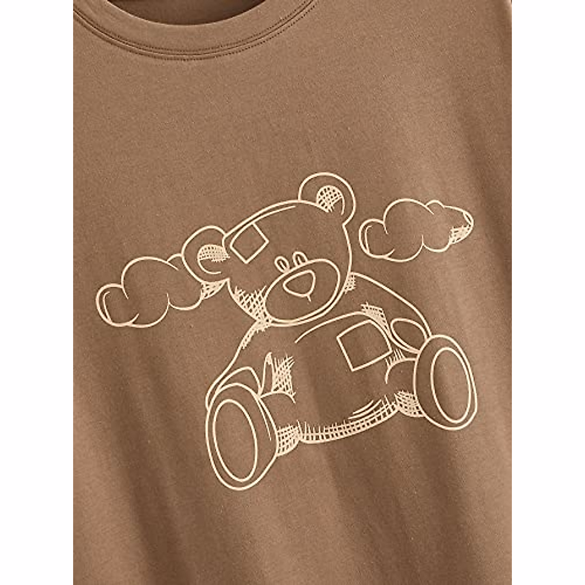 SOLY HUX Women's Cartoon Bear Print Short Sleeve Tee Casual Summer T Shirt Top Mocha Brown L