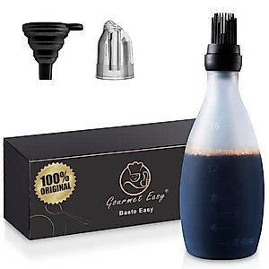 Silicone Basting Brush for Cooking - Oil Dispenser with Brush, All in One Oil Brush for Cooking, BBQ Brush, BBQ Mop -Smoker Accessories Gifts for Men - Sauce Brush for Cooking - Grilling Tools (Black)