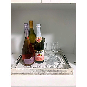 Booleaf Serving Tray, Authentic Paulownia Wood, Sturdy Black Metal Handles - Tribal Design