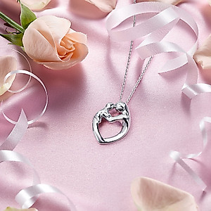 Family Parent New Mother Mom Loving Son Child Daughter Heart Shaped Pendant Necklace For Women .925 Sterling Silver