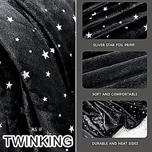 NANPIPER Fleece Blankets Cozy Microfiber King Size Blanket,Super Soft Star Foil Print,90"x 108" Black