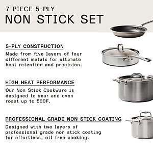 Made In Cookware - 7 Piece Non Stick Pot and Pan Set (Graphite) - 5 Ply Stainless Clad - Includes Stock Pot, Saute Pan, Saucepan, and Frying Pan - Professional Cookware - Crafted in Italy