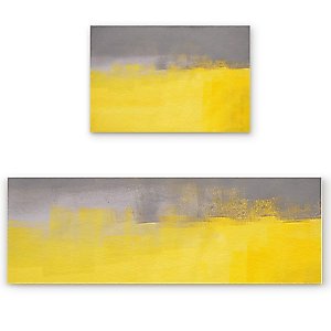 Big buy store Kitchen Rug Sets 2 Piece Yellow Wall Non Slip Anti Fatigue Floor Mats Modern Abstract Comfort Soft Absorb Cushioned Standing Doormat Runner Rugs (15.7x23.6+15.7x47.2 inch)