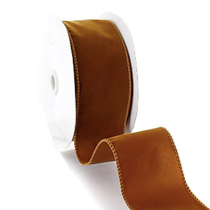 Ribbon Traditions 2.5" Wired Suede Velvet Ribbon Old Gold - 10 Yards