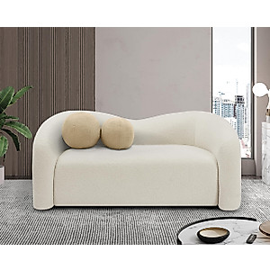 Meridian Furniture 186Cream-L Kali Collection Modern | Contemporary Loveseat with Soft Cream Faux Shearling Teddy Fabric, Curved Back, 62" W x 33" D x 27" H, Cream