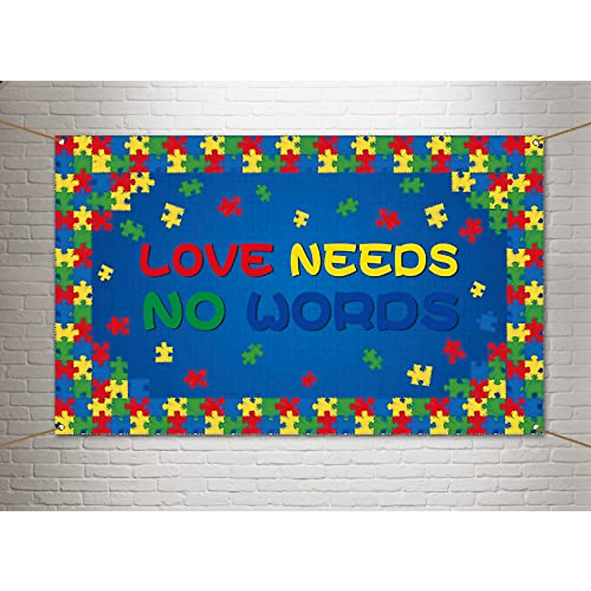 Love Needs No Words Backdrop Banner Autism Awareness Puzzle Piece April Photography Background Wall Hanging Decoration