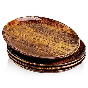 Sweese Dessert Plates Porcelain Round Salad Plates Set - 8 Inches Set of 4- Woodgrain Microwave Safe Wood Look Dishes for Housewarming Gift