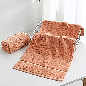 YiLUOMO Hand Towel Set of 2 Soft 100% Cotton Towels Gold Line Embroidered Design Absorbent Terry Bath Hand Towels for Bathroom Decorative Hotel, Gym, Pool 13x 29 Inch (Coral)
