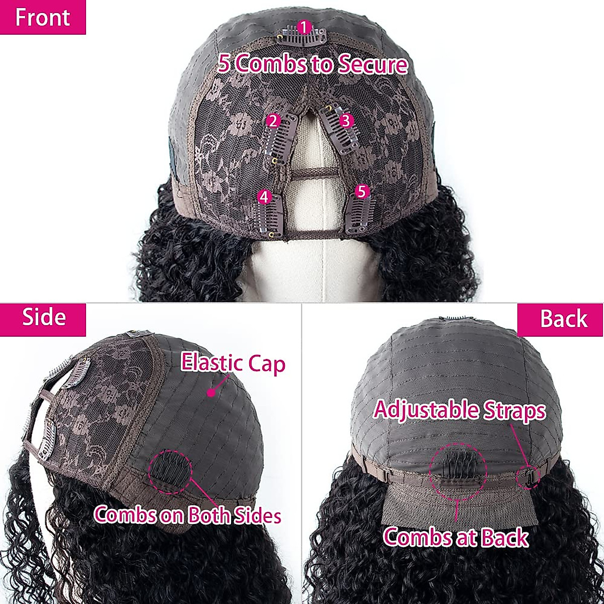 Ainmeys Curly V Part Wigs Brazilian Kinky Curly Human Hair Wigs for Black Women V Shape Wigs No Leave Out Lace Front Wigs Upgrade U Part Wigs Glueless Full Head Clip In Half Wigs(16IN 180% Density)