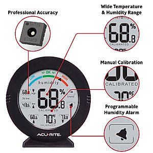 AcuRite 01080M Pro Accuracy Temperature and Humidity Gauge with Alarms, Black