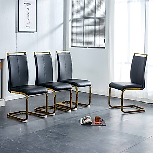 63" Golden Base Glass Dining Table Set for 4, Kitchen Table and Chairs Set with Tempered Glass Table and 4 Pcs PU Faux Leather Chairs, Large Rectangular Dining Room Table Set for Kitchen Dining Room