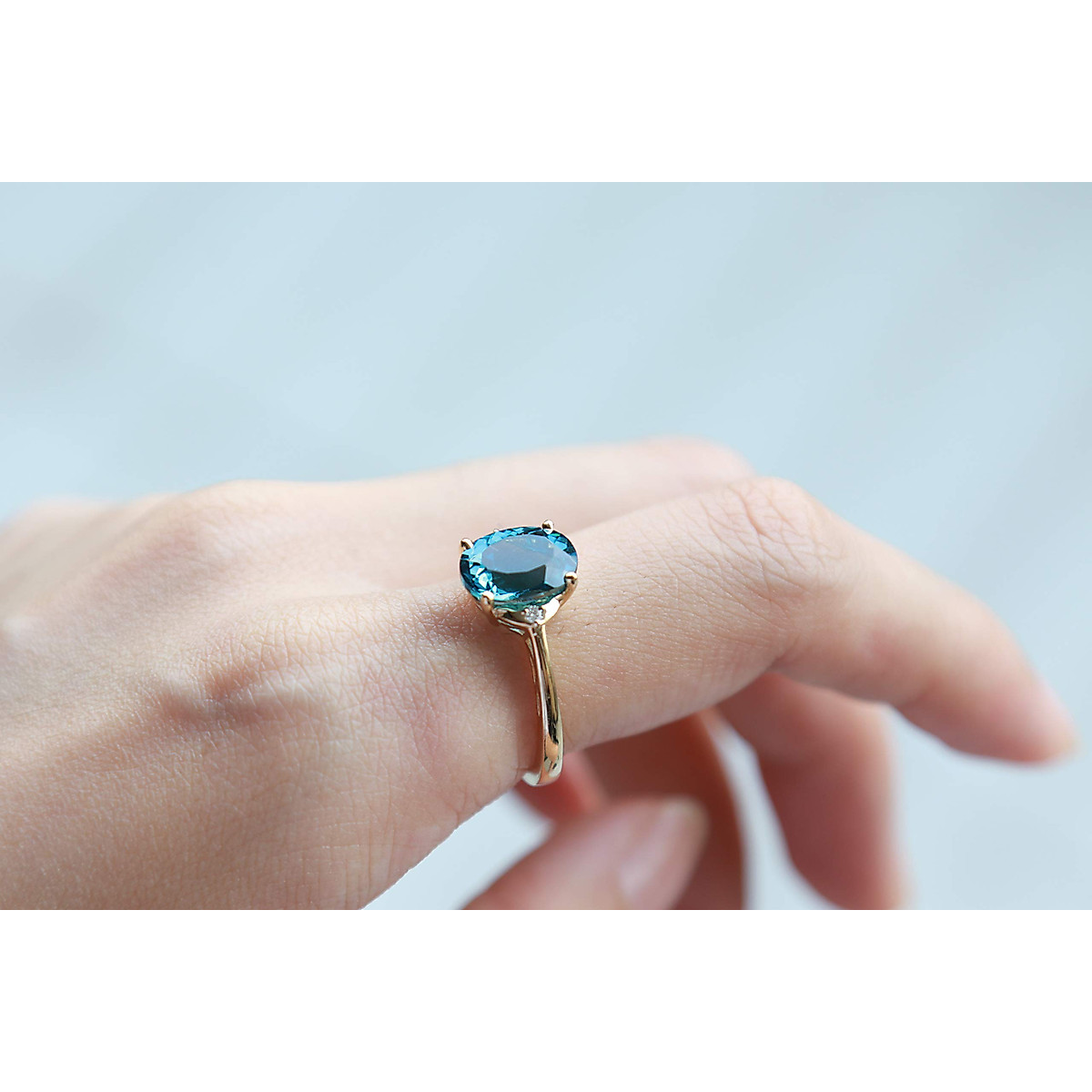 Gin & Grace 10K Yellow Gold Genuine London Blue Topaz Ring with Diamonds for women | Ethically, authentically & organically sourced (Oval-cut) shaped London Blue Topaz hand-crafted jewelry for her…