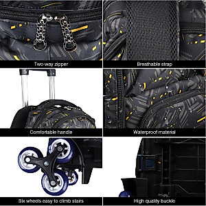 YOUCIDI Rolling Wheels High-Capacity School Bag Backpacks for Students Climbing Stairs Black and Yellow,