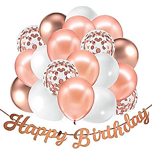 Rose Gold Birthday Party Balloons, 50pcs12 Inch Birthday Balloons Rose Gold White Confetti Balloons For Girls Birthday Party decorations