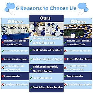 Navy Blue Gold Balloon Garland Arch Kit, 109Pcs Royal Blue Light Baby Blue and Metallic Gold Balloons with Crown Foil Balloon for Graduation Rams Birthday Baby&Bridal Shower Gender Reveal Wedding Bachelorette Anniversary Party Background Decorations