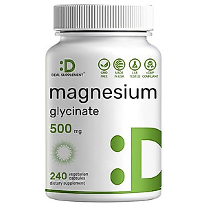 Magnesium Glycinate 500mg, 240 Veggie Capsules | Chelated for Easy Absorption | Highly Purified Essential Trace Mineral for Muscle, Joint, Heart, & Digestive Health