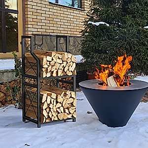 Small Firewood Rack Holder for Indoor Fireplace, 2-Tier Fire Wood Log Storage Rack Stacker Stand, Strong and Durable for Outdoor Patio, Fire Pit, Stove, Black