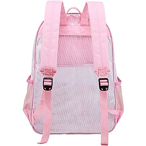 mygreen Clear Transparent PVC School Backpack, Heavy Duty Clear Backpack for Work, Security, Sporting Events (Pink, Large)