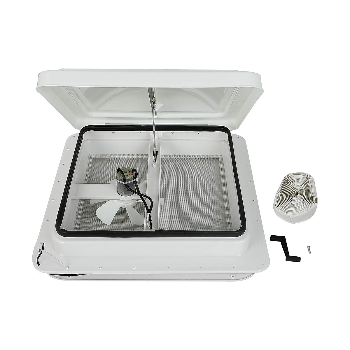 BLACKHORSE-RACING 14" RV Roof Vent Fit for Camper Trailer Universal White Lid Roof Vent with 12V RV Vent Fan 6" Blades White lid Inner for Garnish Ring