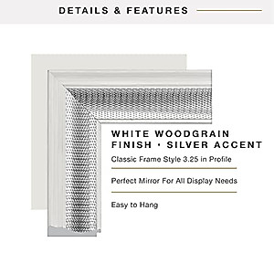 MCS Large Wall Mirror, Modern Rectangle Mirror Home Decor for Living Room, Bedroom, or Bathroom, 24.5 by 30.5 Inch, White/Woven Silver