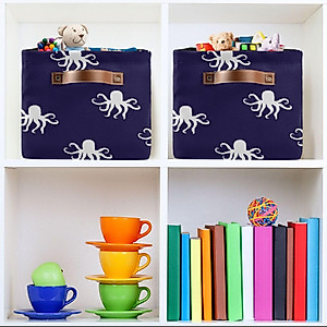 Cartoon Octopuses Blue Storage Basket Bins Decorative Toy Organizer Bins Laundry Hamper Baskets with Handles for Office Bedroom Clothes Bedroom Living Room,1 pcs