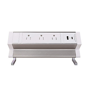 FlexiSpot 3-Outlet Power Strip Desk Clamp, Desk Mount Charging Power Station with 2 USB Charging Ports, Removable Desktop Edge-Mount Power Center with Surge Protection Plugs Output(White)