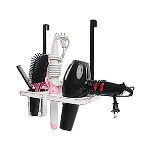 Hair Tool Organizer Under Sink with Cup, Honizer Wooden Hair Dryer Holder Cabinet Door, Bathroom Organizer Under Sink for Curling Iron, Brush, Flat Iron- White