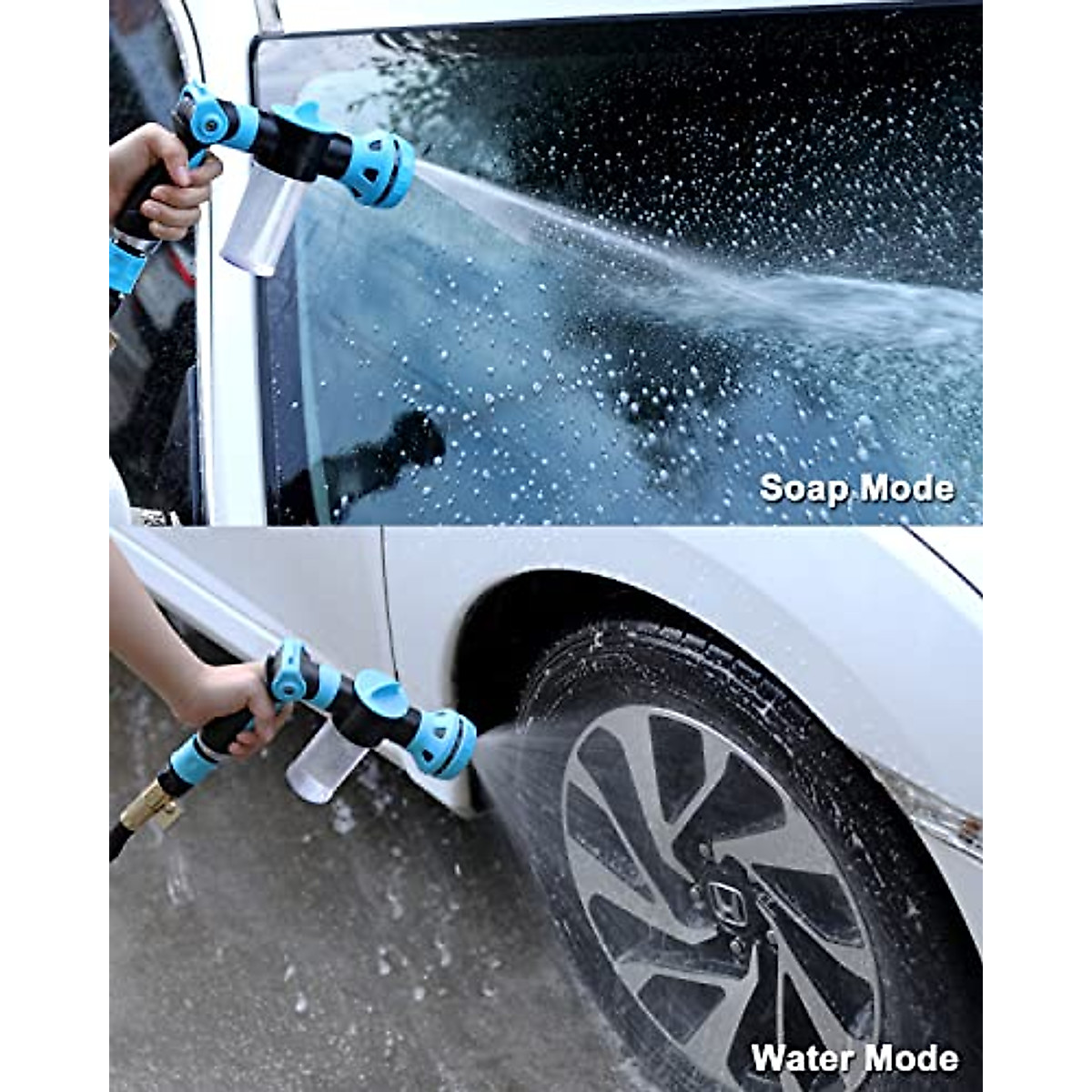 ESOW Garden Hose Nozzle, High Pressure Foam Sprayer Gun 8 Way Spray Pattern with 3.5oz/100cc Soap Dispenser Bottle, Snow Foam Gun for Car Wash, Watering Plants, Lawn, Patio, Showering Pet, Cleaning
