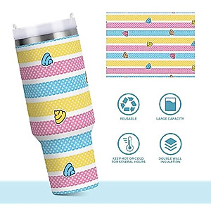 DIGTIA Stainless Steel Insulated Tumbler w/Handle & Straw, Poo Cartoon Double Wall Vacuum Travel Coffee Mug Cup w/Lid, Leak-Proof Sports Polka Dot Water Bottle,40oz