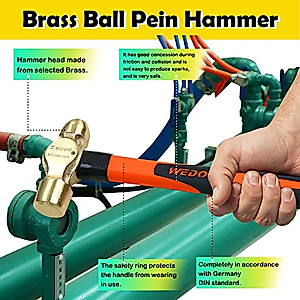 WEDO Brass Ball Peen Hammer with Fiberglass Handle,Ball Pein Hammer, 1/2lb, 280mm, 11"