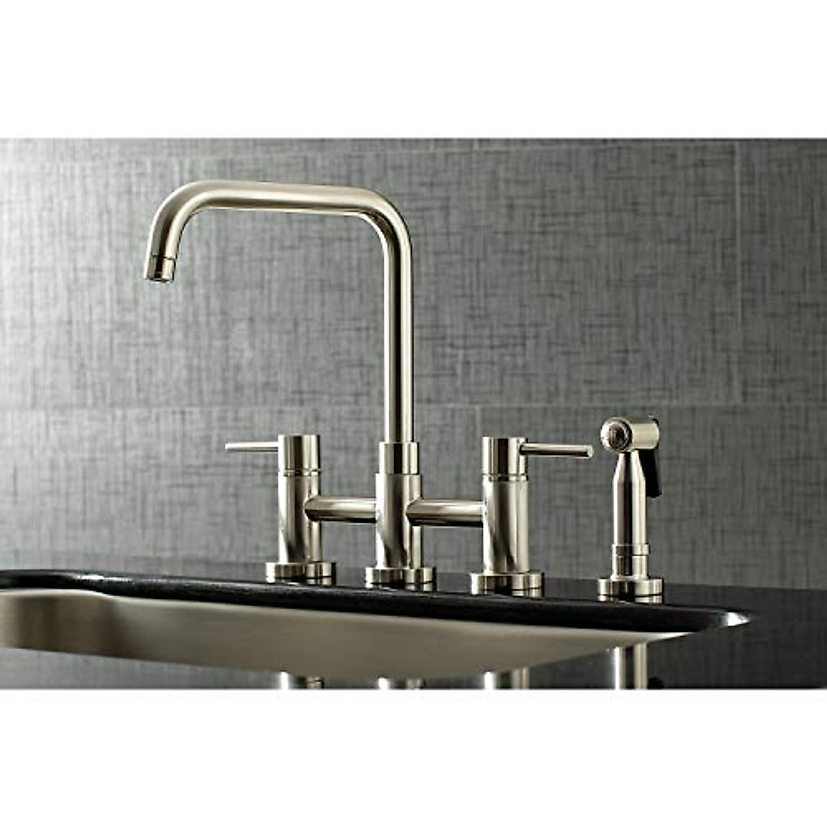 Kingston Brass KS8288DLBS Concord Bridge Kitchen Faucet, Brushed Nickel, 14 x 8.38 x 12.19