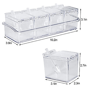 2 Pieces of Kitchen Transparent Seasoning Box, Spice Jar, Plastic Storage Container, with Lid and Spoon