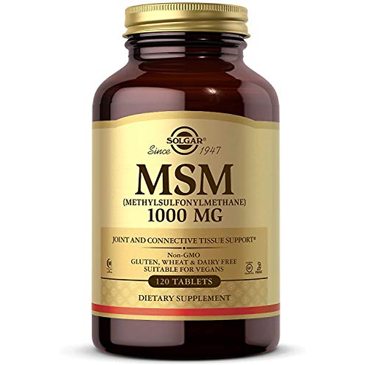 Solgar MSM 1000 mg, 120 Tablets - Supports Joints & Connective Tissue - Non-GMO, Vegan, Gluten Free, Dairy Free, Kosher, Halal - 120 Servings