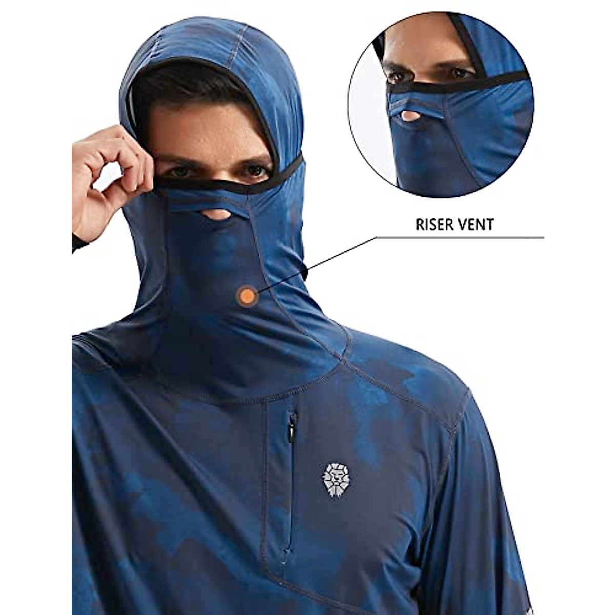 PIQIDIG Men's Sun Protection Hoodie Shirts UPF 50+ Long Sleeve Rash Guard Performance Athletic Running Hiking T-Shirt Blue camo M