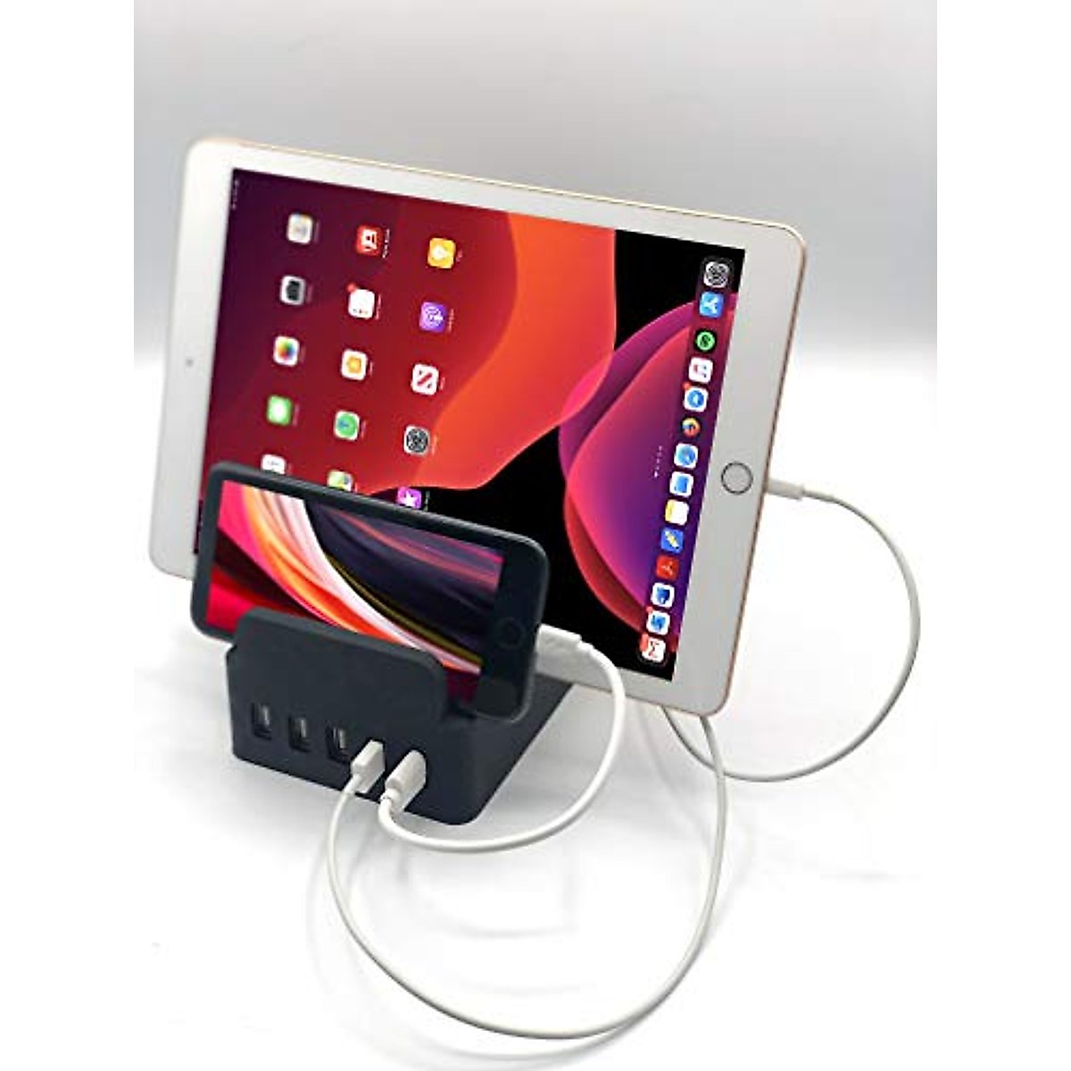 Power Hub Plus Charging Station - Charge Up to 7 Devices Using Only One Wall Outlet | Black Silicone Won't Scratch Device | Attractive Dependable Table Charging | No Set of Short Cords