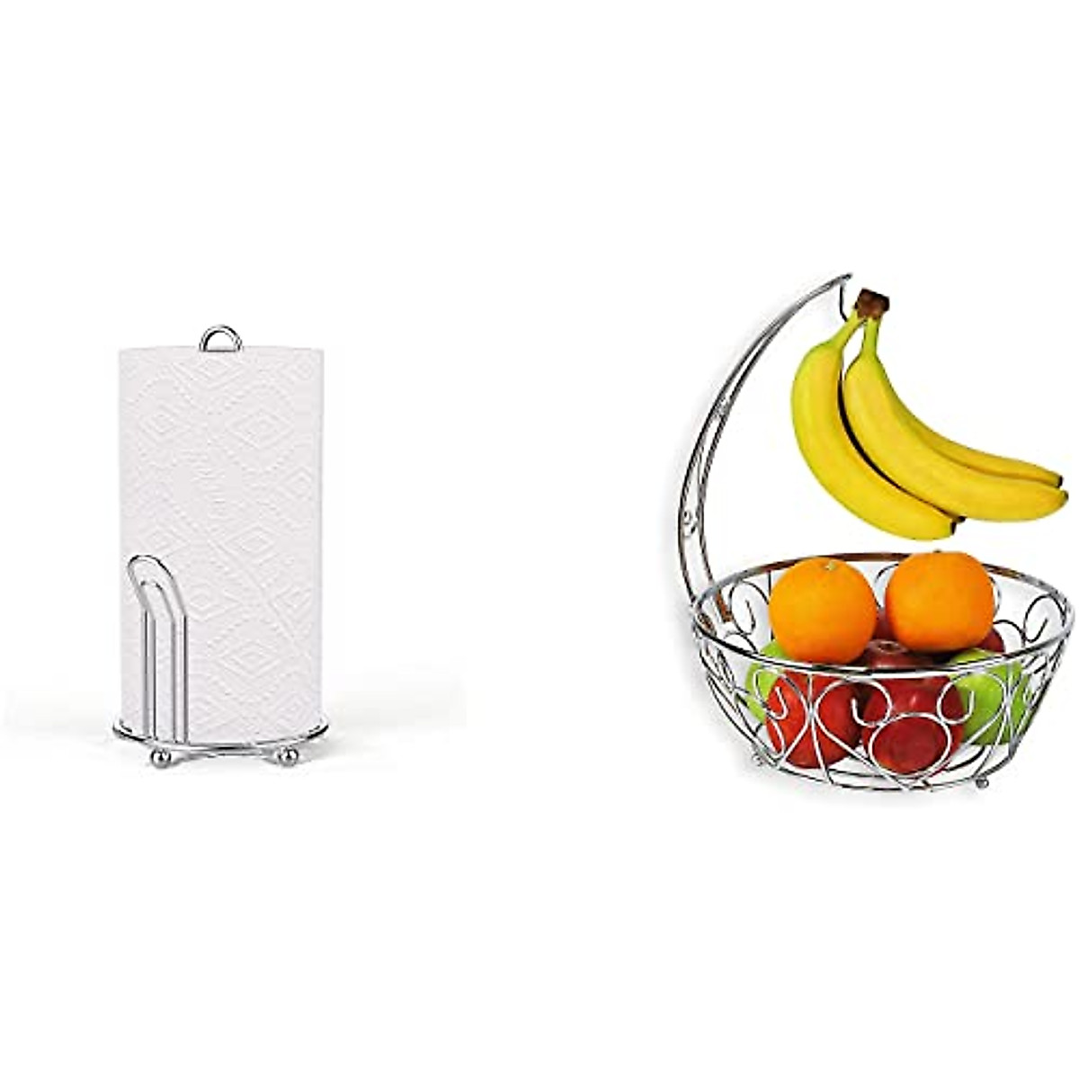 Simple Houseware Chrome Paper Towel Holder + Fruit Basket Bowl with Banana Tree Hanger, Chrome