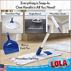 Lola Products 7-in-1 Cleaning Kit & Storage System | SPACE SAVER | 3 Mops, 1 Broom, 1 Dustpan, 1 Storage Rack & 1 Handle | Cleans Dirt, Dust, & Pet Hair | Wall Mount Holder, Floor Cleaner, & Dusting