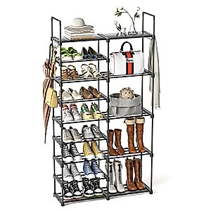 GIMTRR 9 Tiers Metal Shoe Rack, Large Capacity 30-35 Pairs Vertical Shoe Tower, Tall Shoe Storage Organizers, Narrow Shoe Shelf for Entryway, Closet, Garage