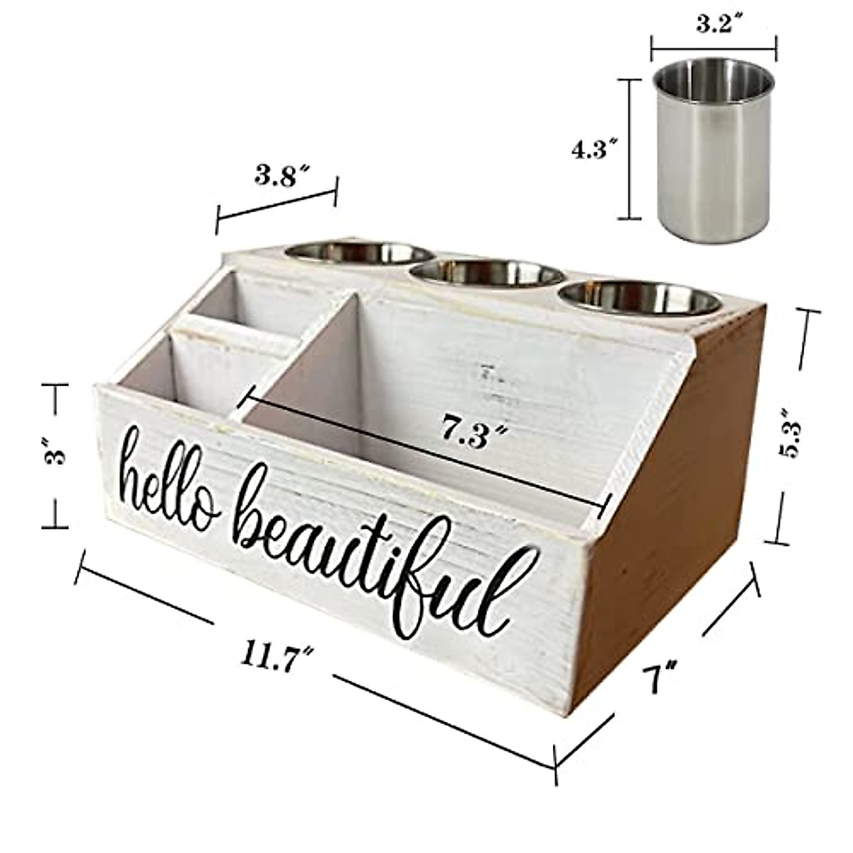 Rustic Wood Farmhouse Bathroom Hair Tool Organizer - Makeup Organizer - Vanity Tray - Vanity Organizer for Bathroom Counter - Hair Dryer Holder - Blow Dryer Holder - Bathroom Counter Tray 12" x7”