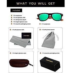 ANDWOOD Wood Sunglasses Polarized for Men Women Uv Protection Wooden Bamboo Frame Mirrored Sun Glasses Green Shades
