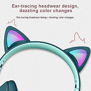 LVOERTUIG Cat Ear Headphones,Foldable and Stretchable Wireless Bluetooth Gaming Headset with RGB LED Light Wired Gaming Headset Stereo Sound,Over Ear Headphones Gift for Kids and Adult
