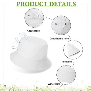 24 Pcs Washed Cotton Bucket Hats Bulk Packable Outdoor Sun Hat Wide Brim Fishing Hat Travel Beach Summer Cap for Men Women (White)