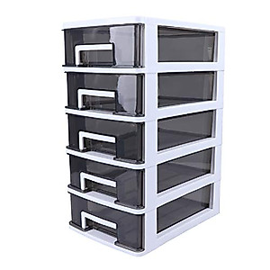 CLISPEED Plastic 5- Drawer Desktop Organizer Stackable Storage Drawers Dresser Storage Container Case Multi- Bin Storage Rack for Office Bedroom Bathroom Black